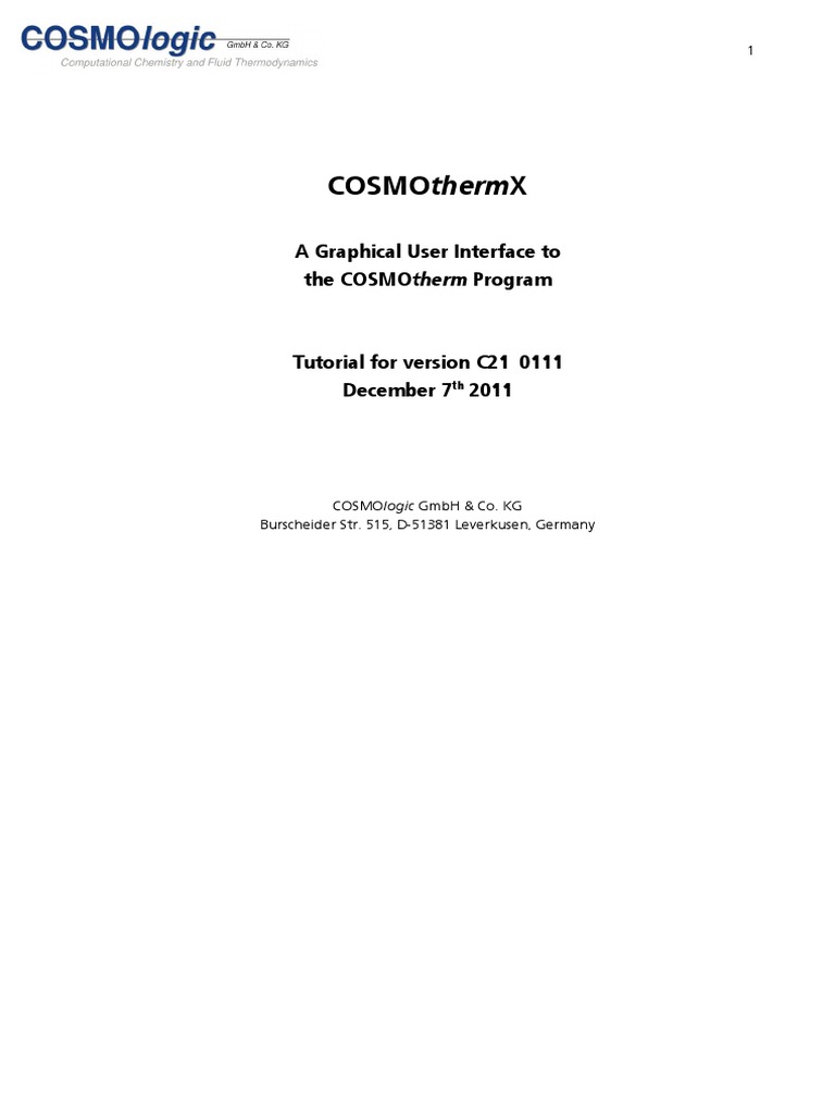 COSMOthermX Tutorial 2011 | PDF | Hydrogen | Molecules