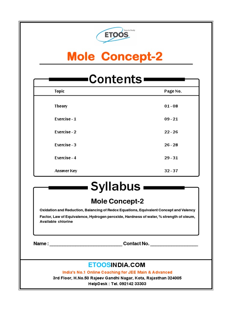 IIT JEE Main Advanced Physical Chemistry 12th Volumetric Analysis | PDF | Redox | Titration