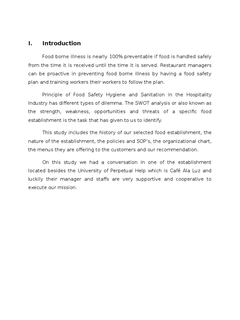 A Food Safety Audit and SWOT Analysis of Café Ala Luz | PDF ...