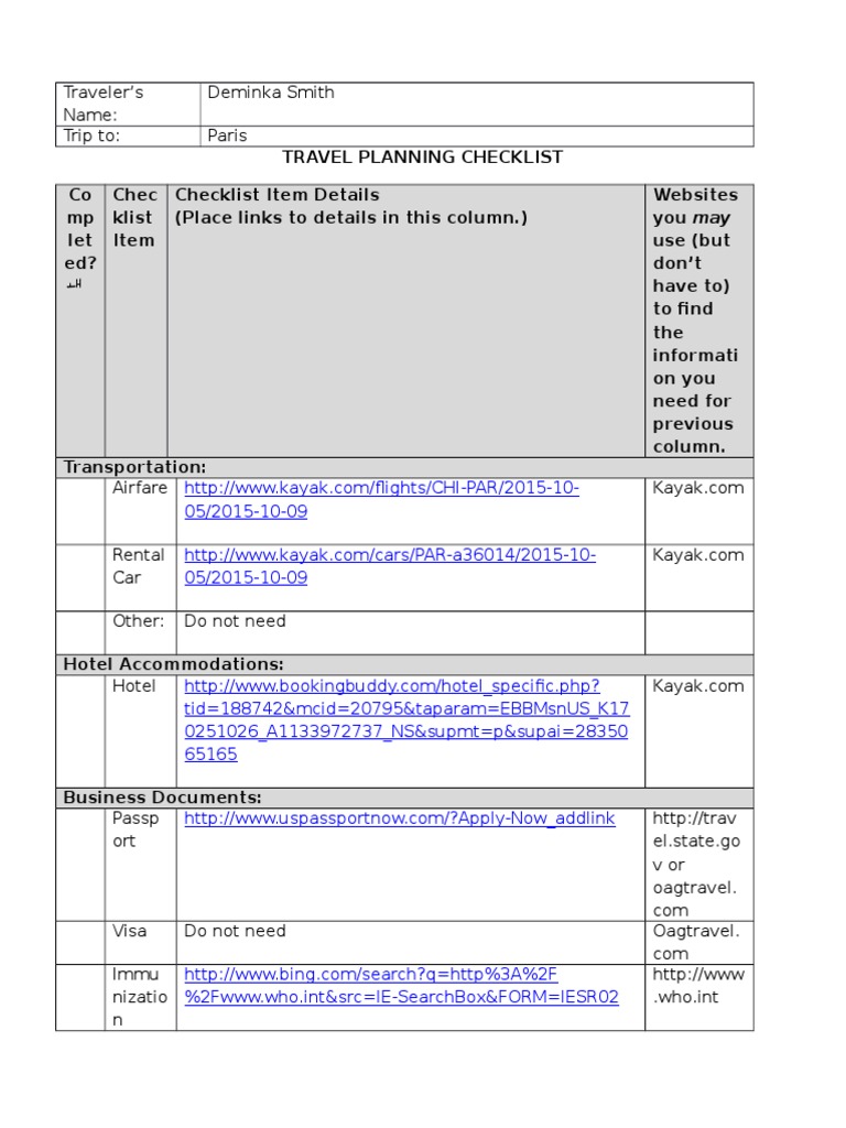Travel Planning Checklist | PDF | Computers