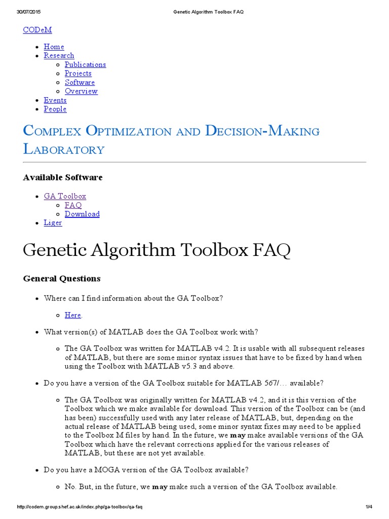 Genetic Algorithm Toolbox FAQ | PDF | Matlab | Directory (Computing)