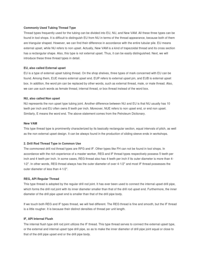 Commonly Used Tubing Thread | PDF | Pipe (Fluid Conveyance ...