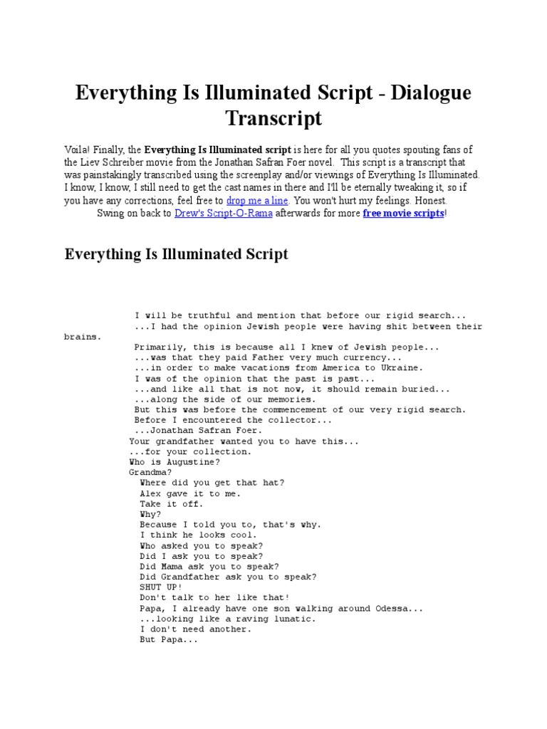 Everything Is Illuminated, Script | PDF | Art | Poetry