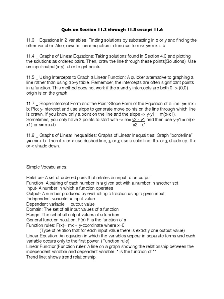 Linear Equations & Graphs Quiz | PDF | Slope | Function (Mathematics)