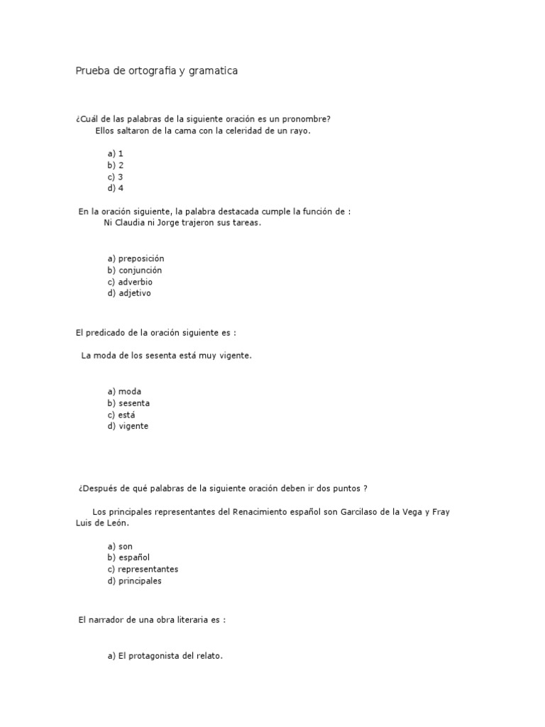 Prueba de Ortografia y Gramatica | PDF | Semántica | Morfología Lingüística