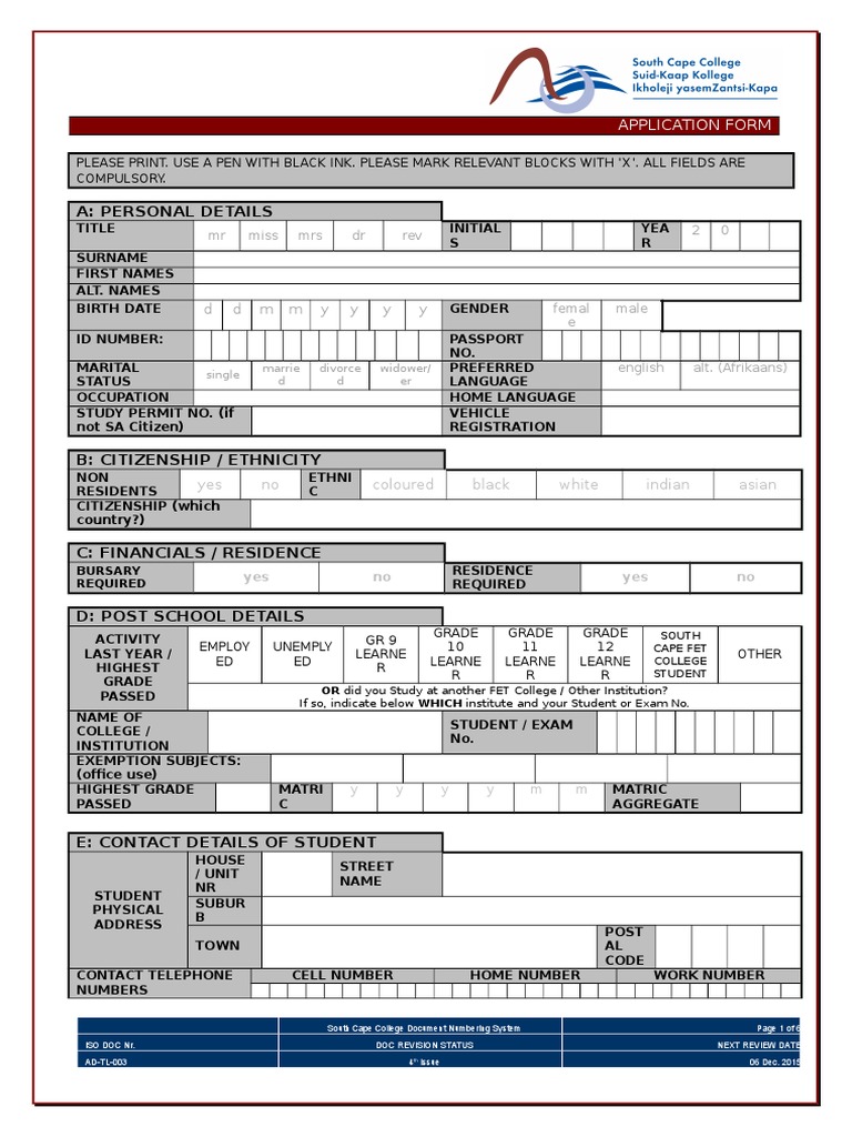College Form | PDF | Identity Document | Fee