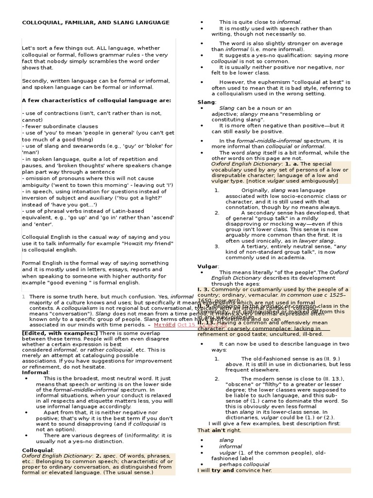 Colloquial and Familiar Language-Edited | PDF | Slang | English Language
