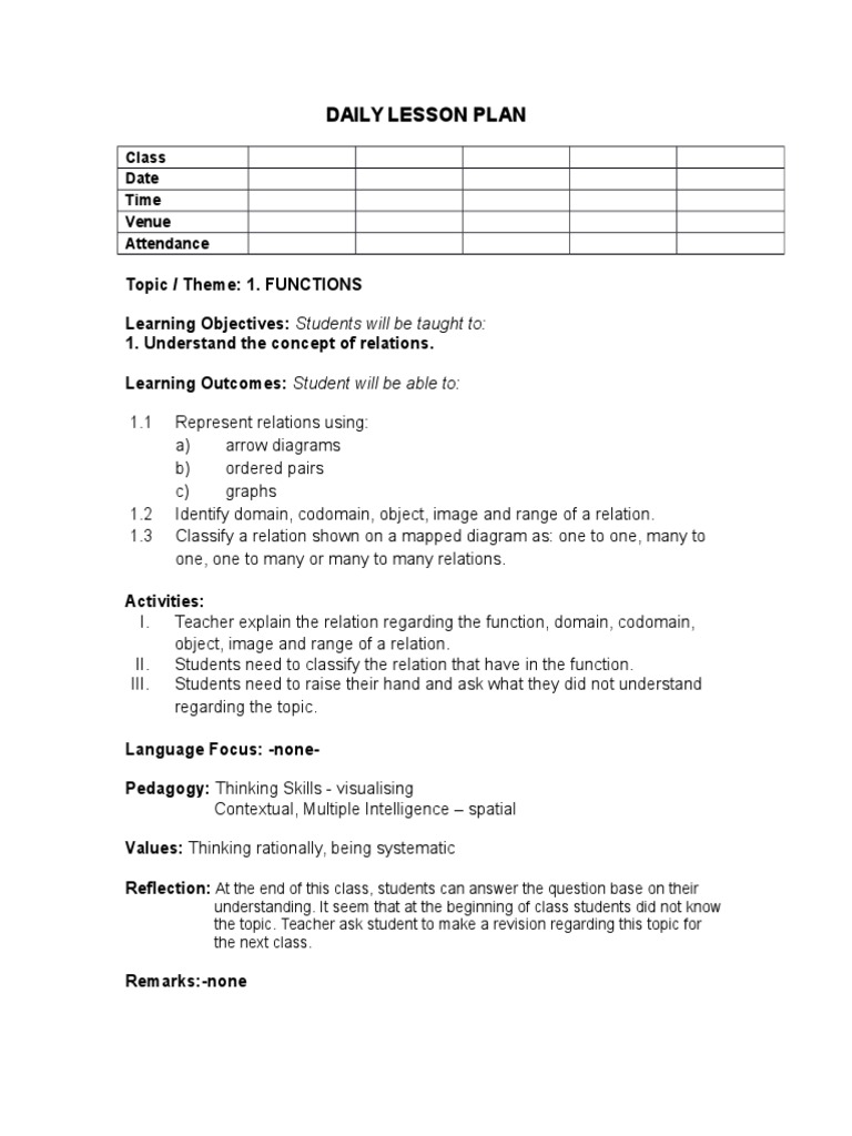 RPH Function | PDF | Function (Mathematics) | Lesson Plan
