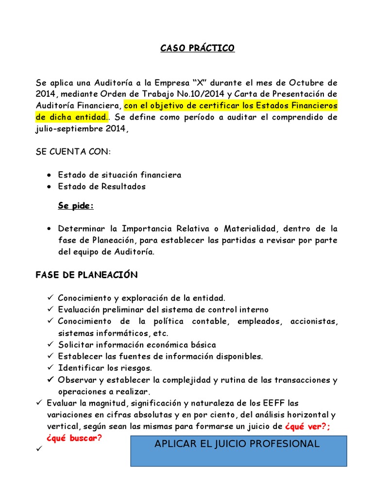 Caso Practico de La Nia 320 | PDF | Auditoría financiera | Economias