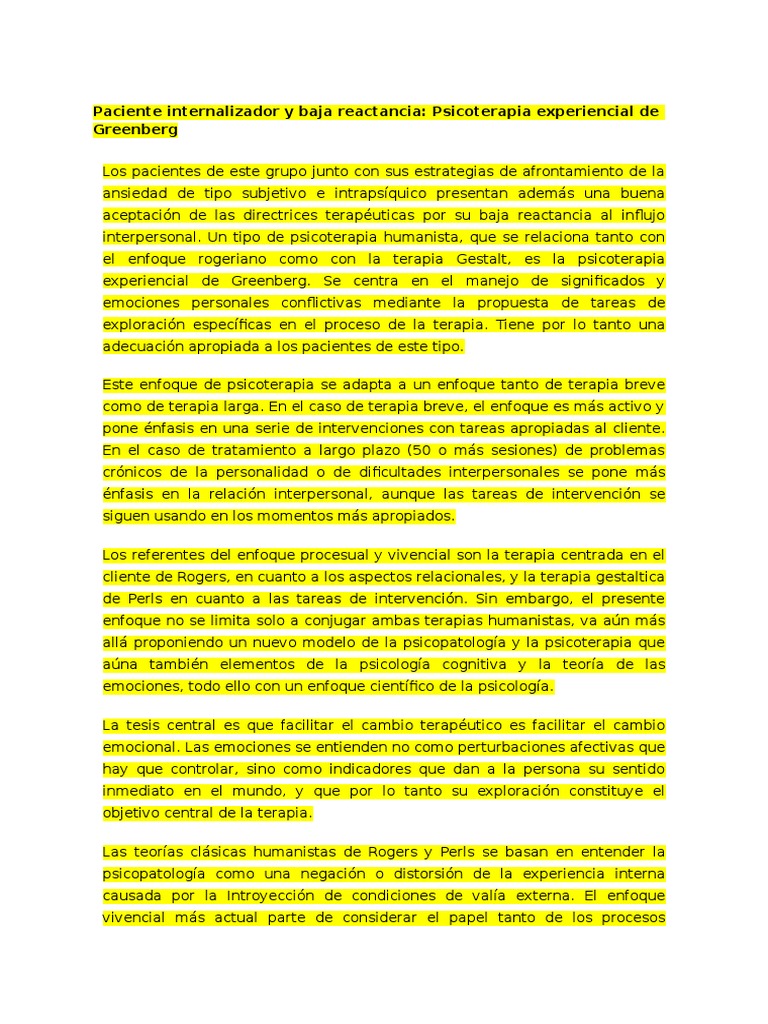 Greenberg | PDF | Psicoterapia | Las emociones