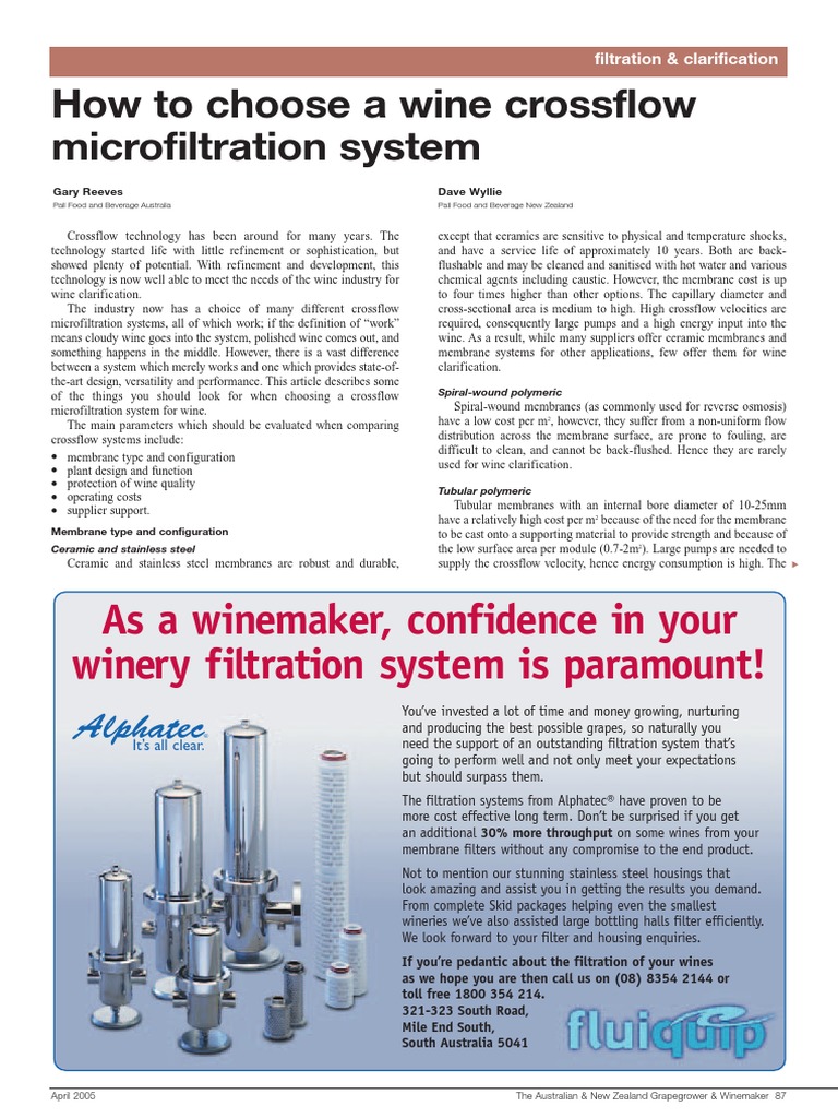 How To Choose A Wine Crossflow Microfiltration System | PDF | Membrane ...