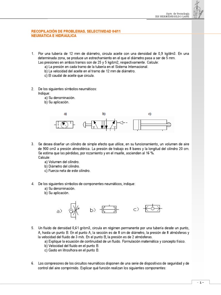 Recopilacion Ejercicios Selectividad. Neumatica | PDF | Compresor de gas | Presión
