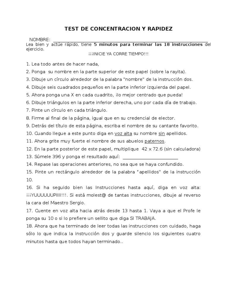 Test de Concentracion y Rapidez | PDF