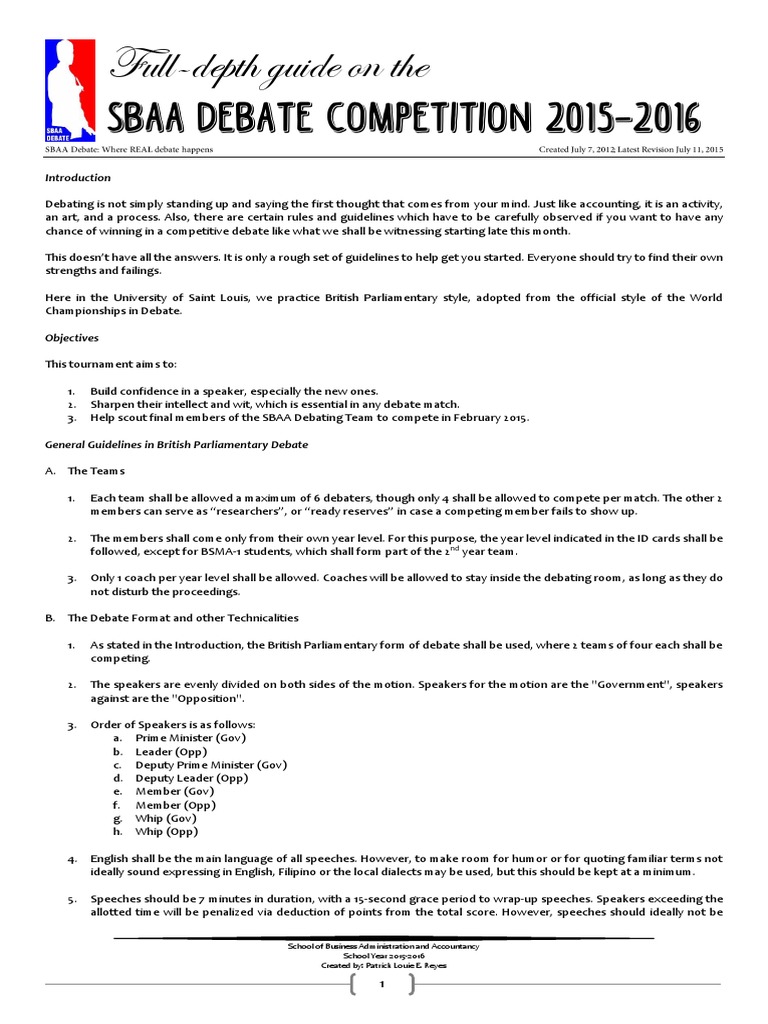 Guidelines For SBAA Debate Cup 2015 | PDF | Government | Social ...
