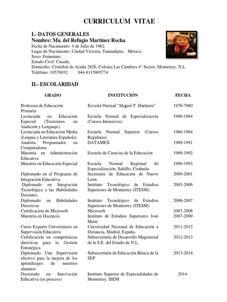 Currículum Vitae | PDF | Educación especial | Maestros