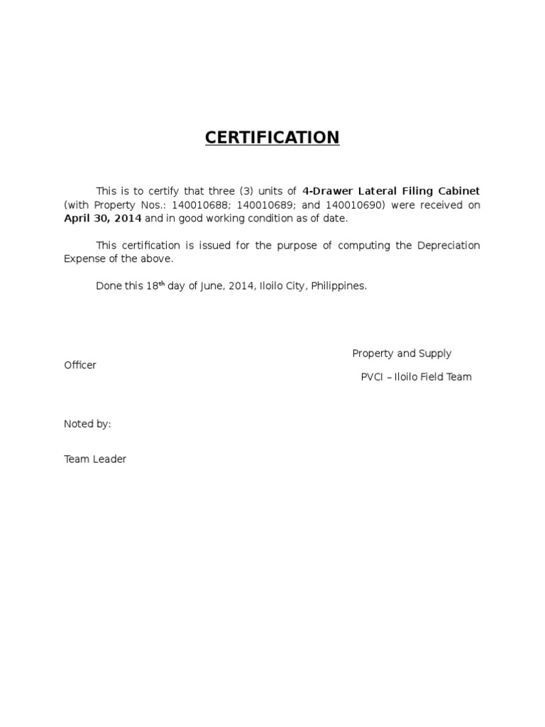 Certification of Filing Cabinet Receipt | PDF | Business | Finance ...
