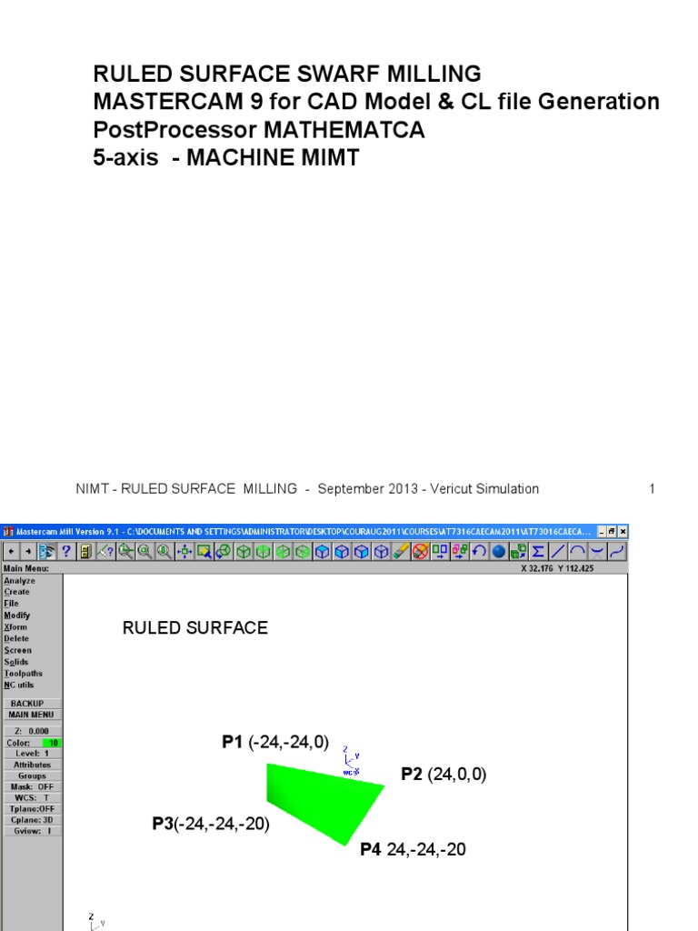 Ruled Surface Swarf Milling Mastercam 9 For Cad Model & CL File ...