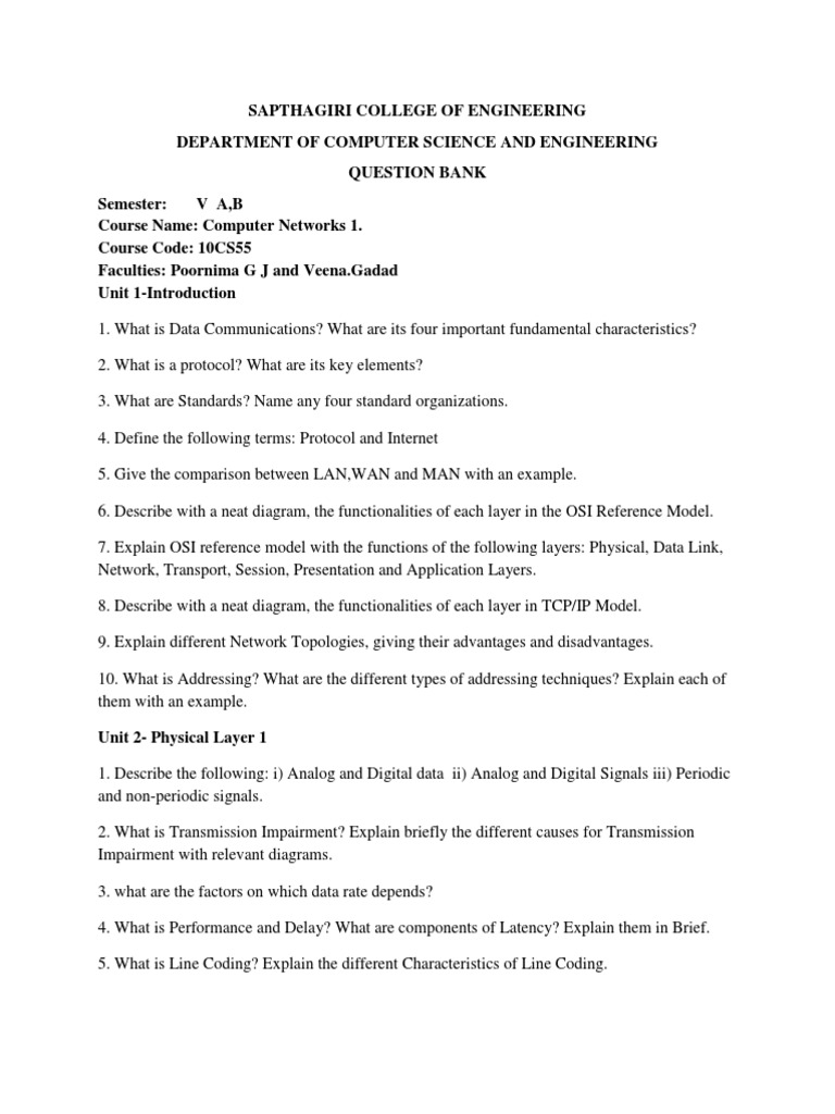Computer Networks Question Bank | PDF | I Pv6 | Bit Rate