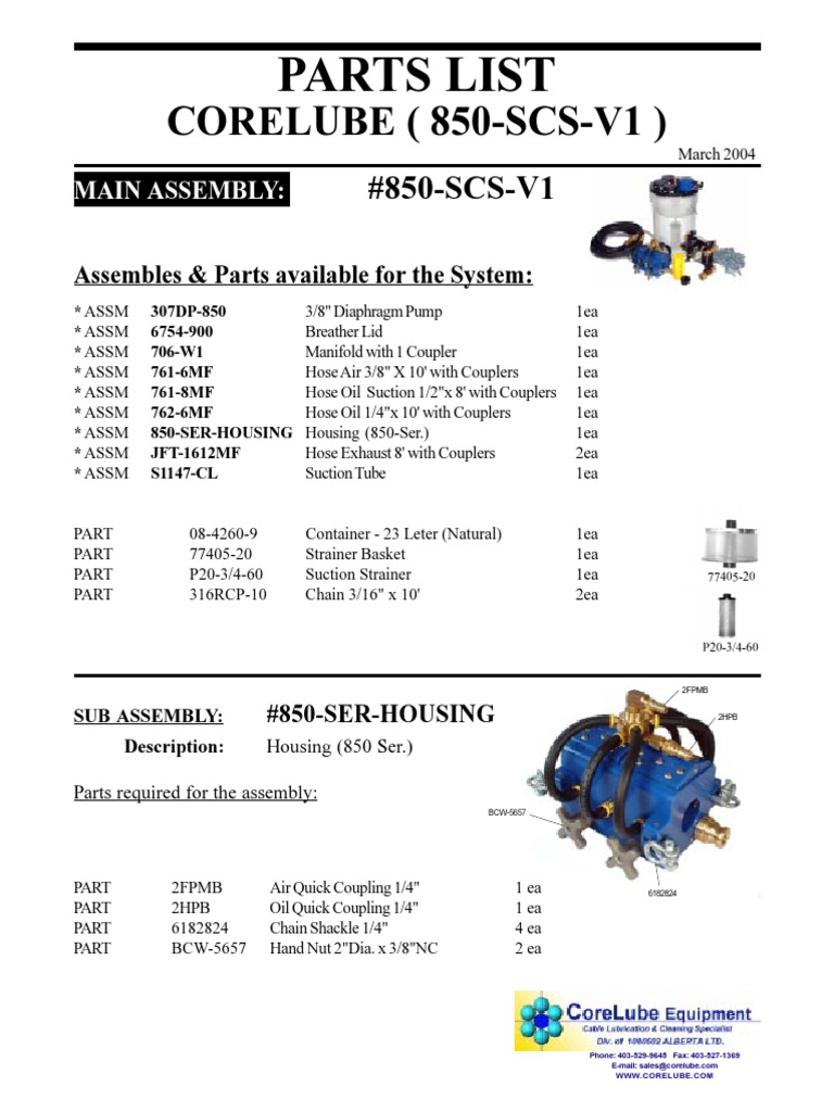 850 SCS V1 PartsList | PDF | Hydraulics | Gas Technologies