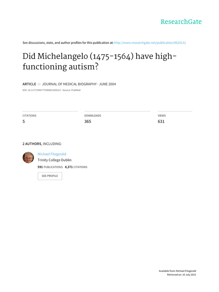 Did Michelangelo 1475 1564 Have High-Functioning Autism | PDF ...