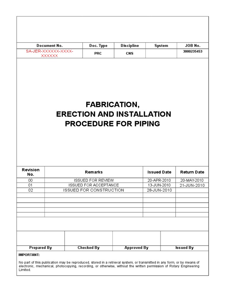 Fabrication Erection and Installation Procedure For Piping | PDF | Pipe (Fluid Conveyance) | Welding