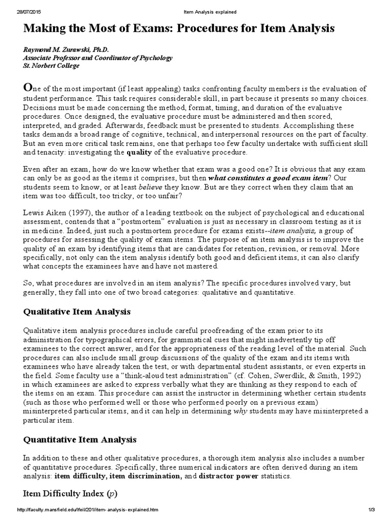 Item Analysis Explained PDF | PDF | Test (Assessment) | Epistemology