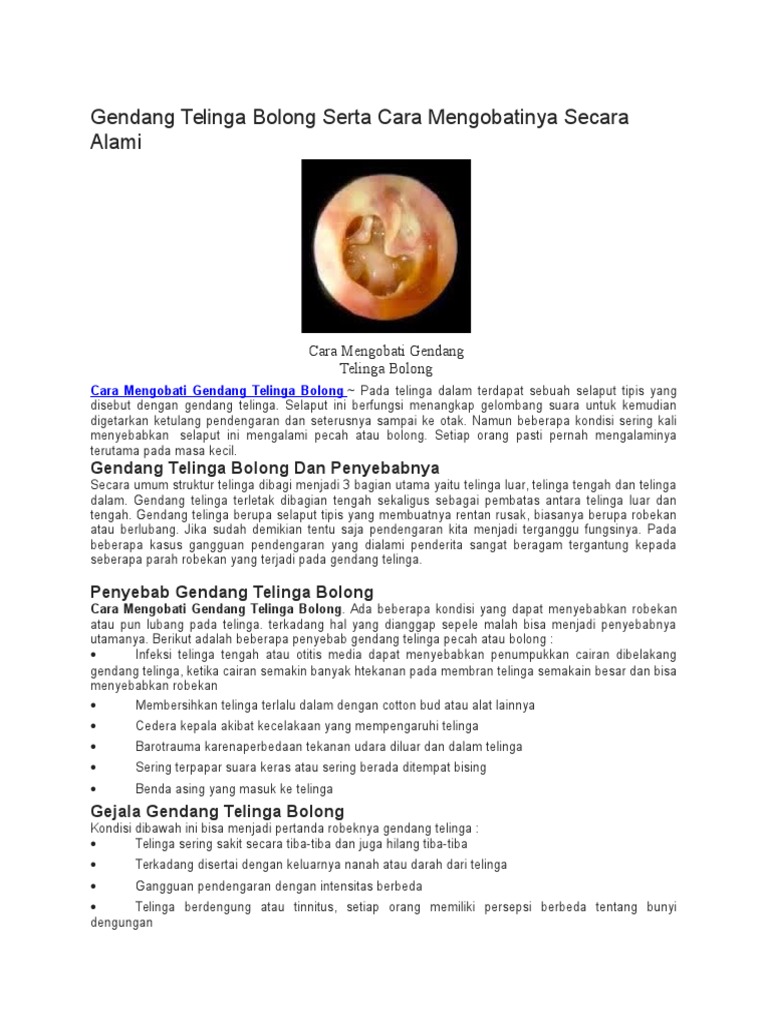 Gendang Telinga Bolong Serta Cara Mengobatinya Secara Alami | PDF