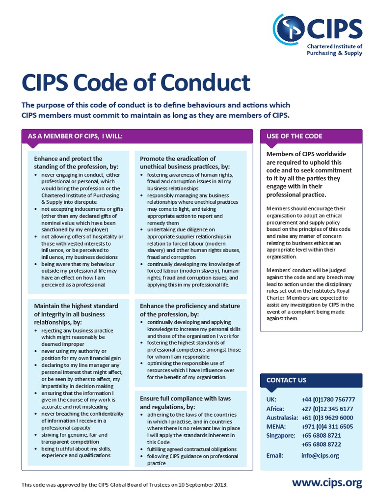 CIPS Code of Conduct Overview | PDF | Business Ethics | Social Institutions