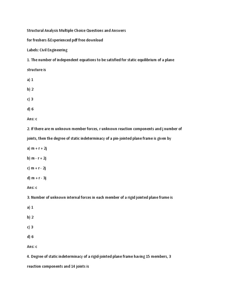 Structural Analysis Multiple Choice Questions and Answers | PDF ...