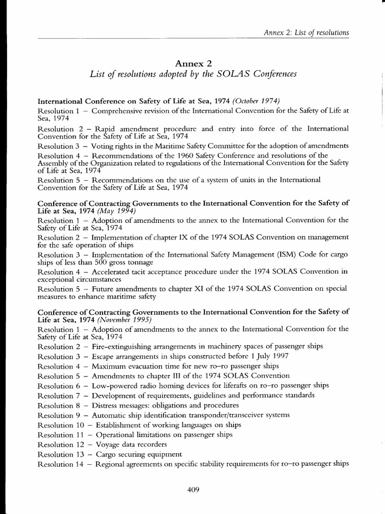 Annex 2 List of Resolutions Adopted by The SOLAS Conferences | Download ...