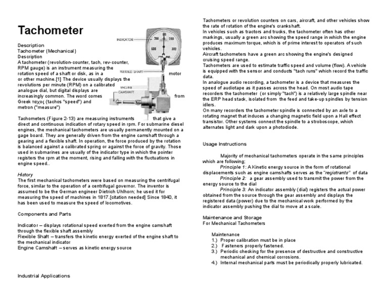 Tachometer | PDF | Mechanical Engineering | Vehicles