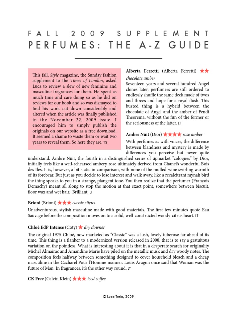Fall 2009 Perfumes Supplement To Perfumes: The A-Z Guide by Luca Turin ...