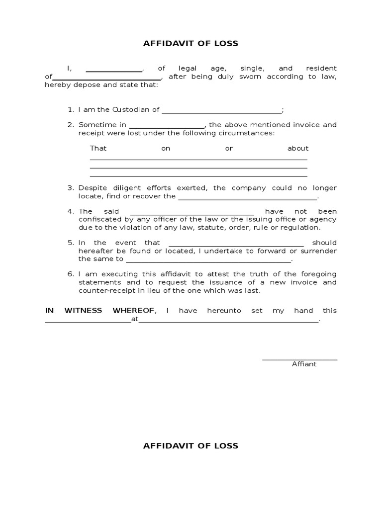 Affidavit of Lost | Affidavit | Virtue