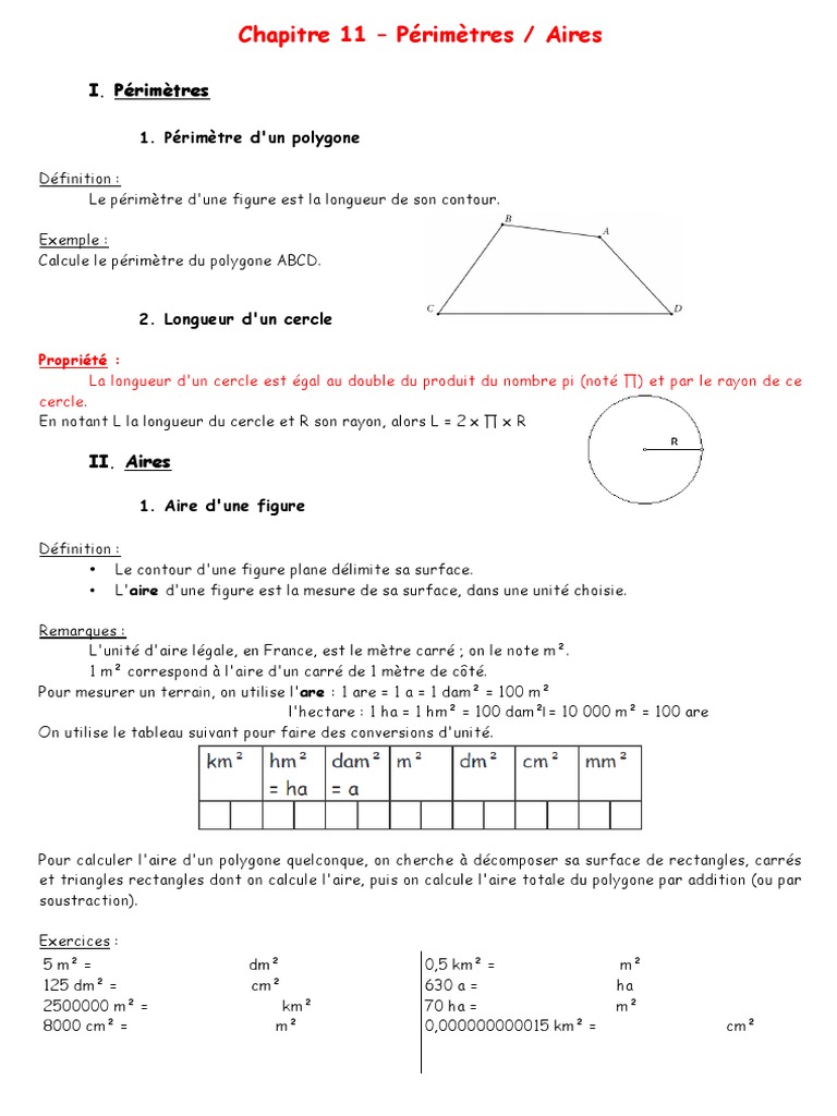 Exercices sur aires et périmètres 6ème | PDF | Sciences et mathématiques