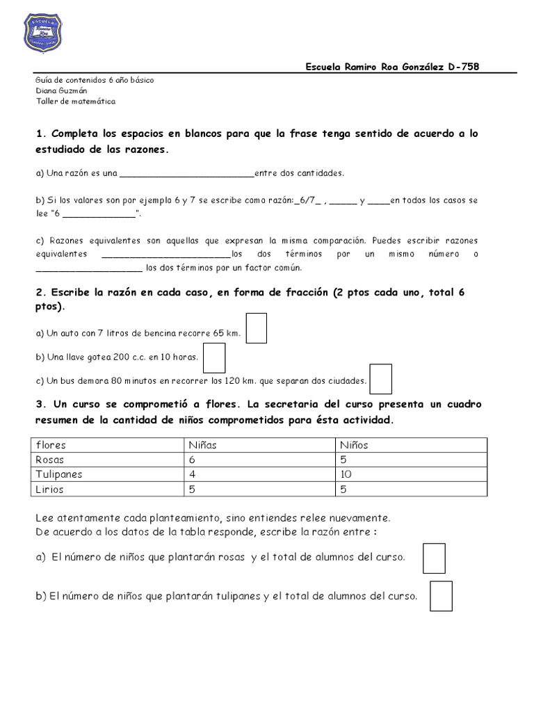 Taller de Matemáticas: Razones y Problemas | PDF