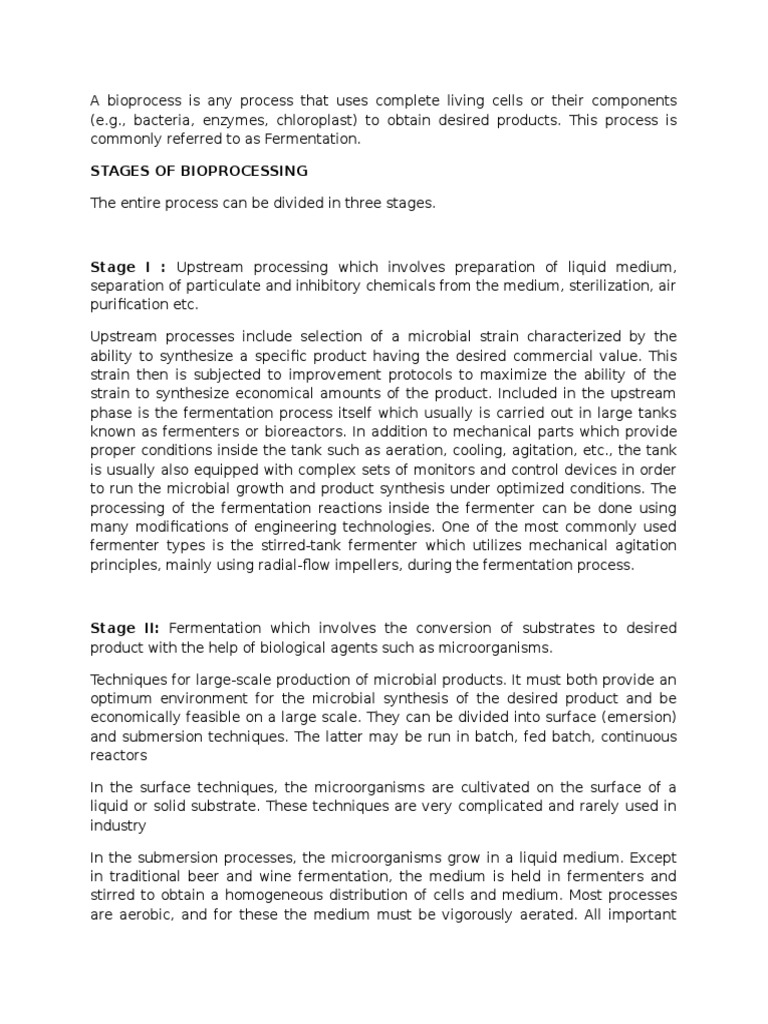 Stages of Bioprocessing | PDF | Growth Medium | Fermentation