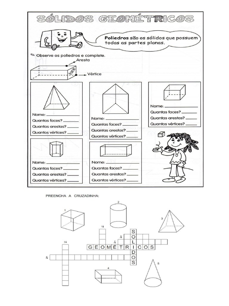 Atividade Solidos Geométricos - Face, Aresta, Vertice | PDF