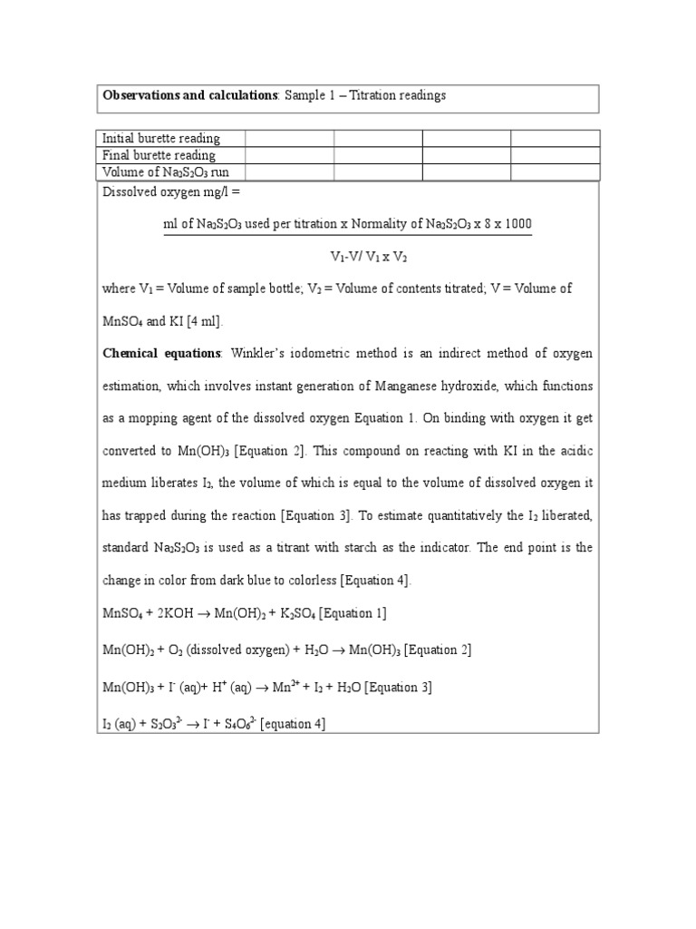 Titration Method for Dissolved Oxygen | PDF | Science & Mathematics