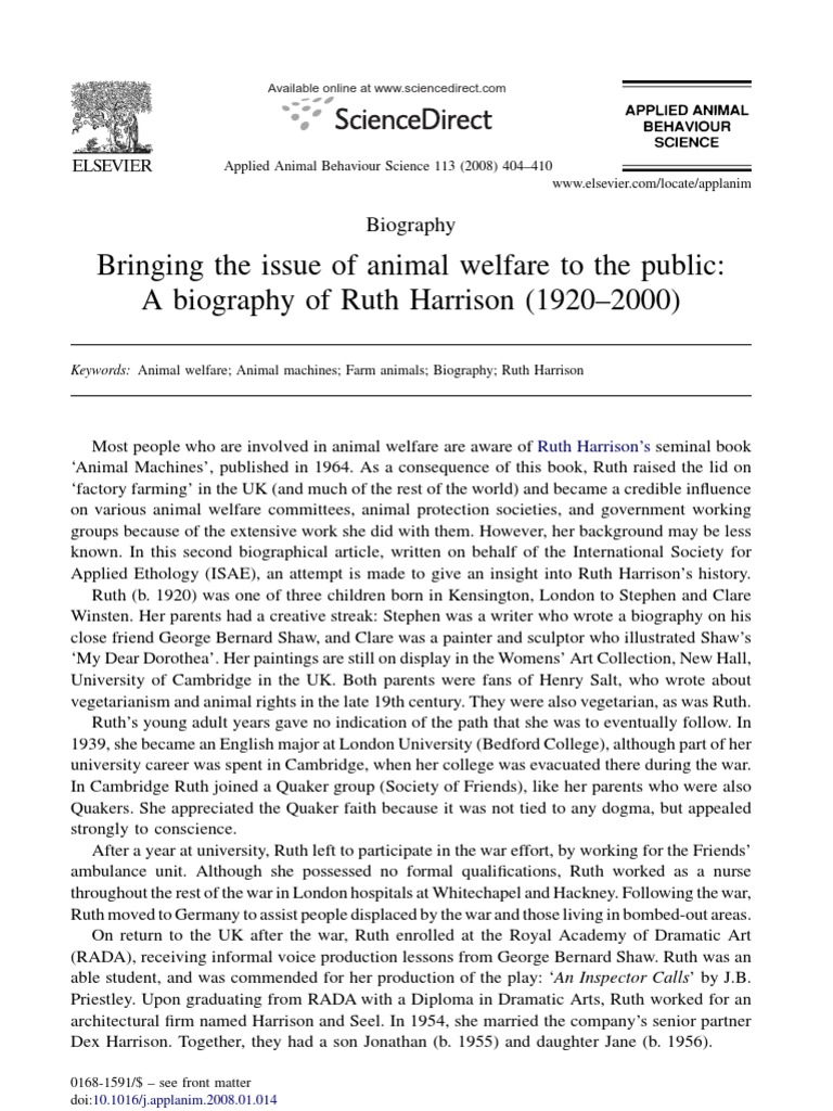 Ruth Harrison: Pioneer of Animal Welfare | PDF | Animal Welfare ...