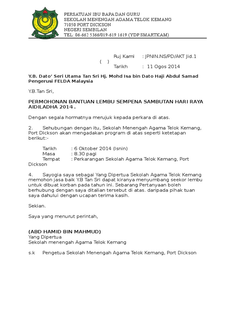 Surat Permohonan Sumbangan Yb | PDF