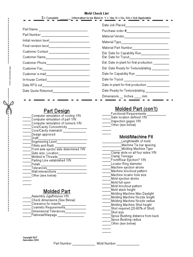 Mold Check List | PDF | Mechanical Engineering | Manufactured Goods