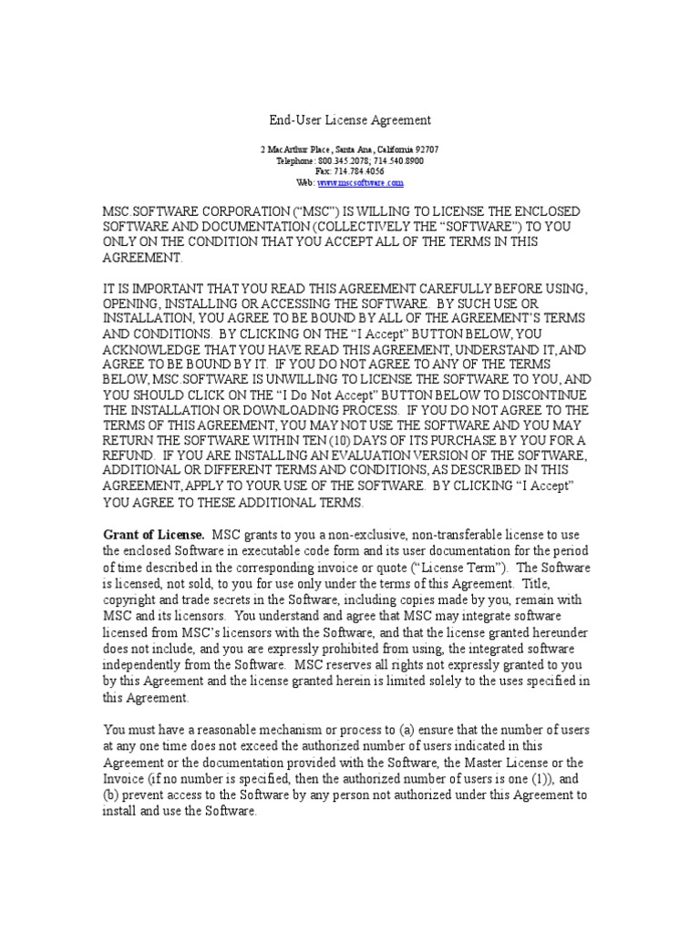 Grant of License. MSC Grants To You A Non-Exclusive, Non-Transferable ...