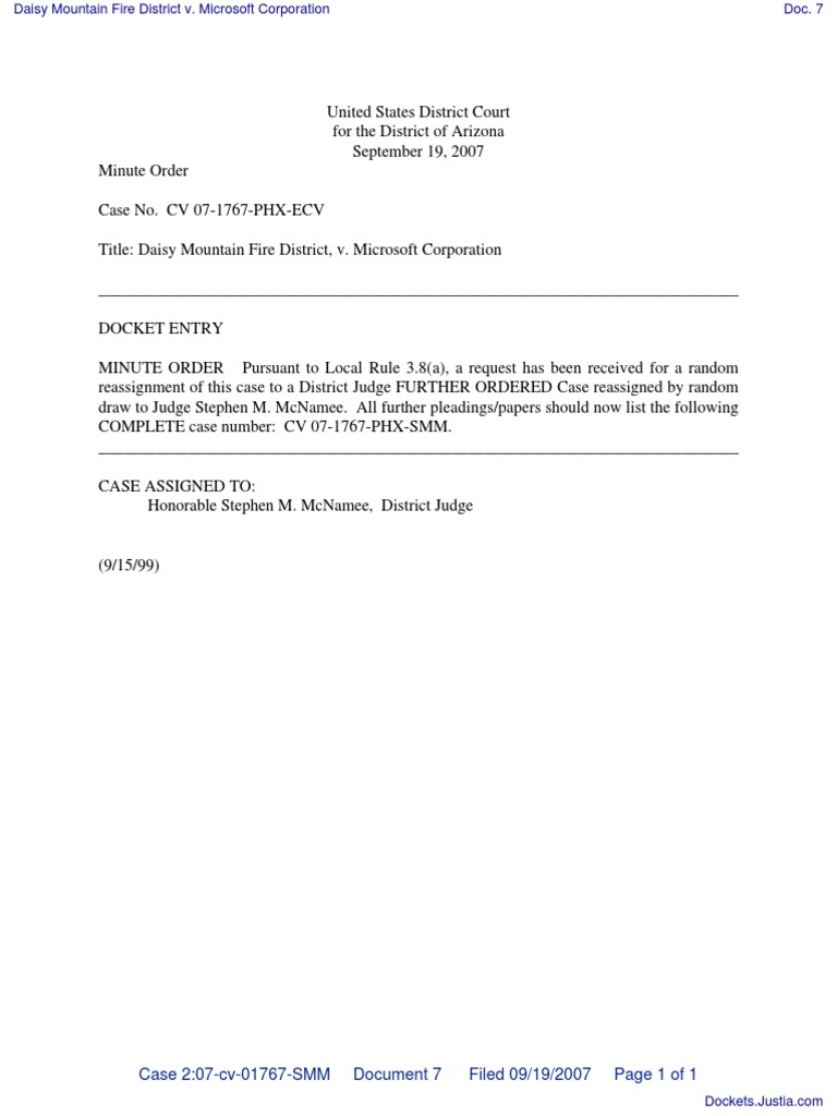 Daisy Mountain Fire District v. Microsoft Corporation - Document No. 7 ...