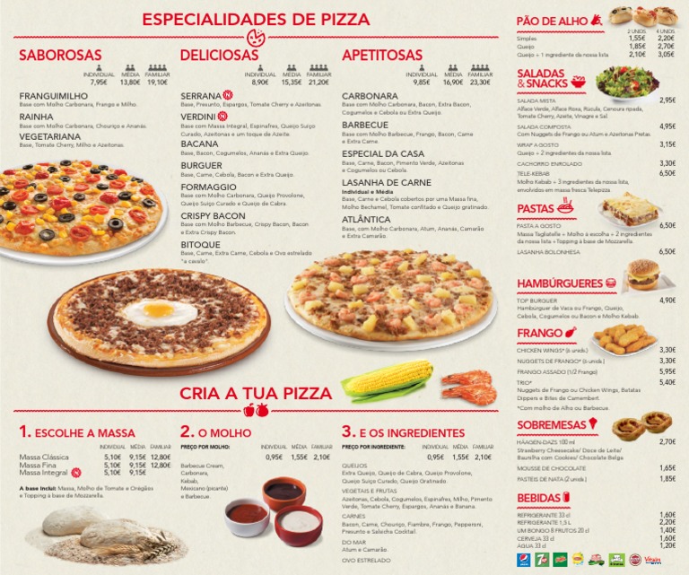 Ementa Telepizza | Cozinha Europeia | Comida Regional e Étnica
