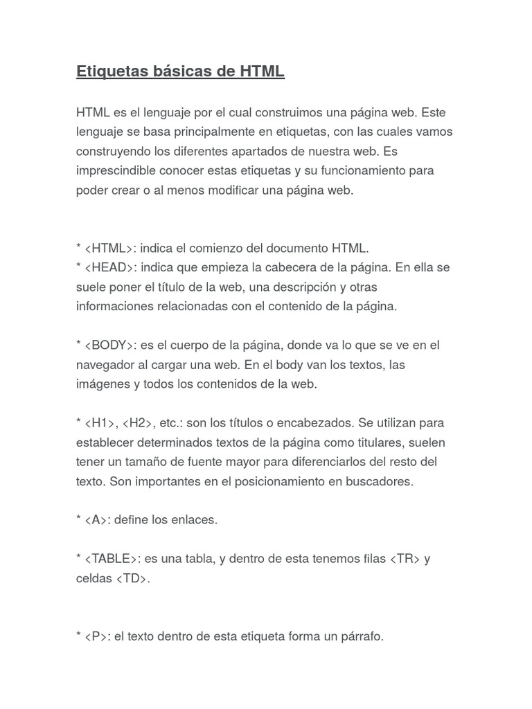 Etiquetas básicas de HTML | HTML | Página web