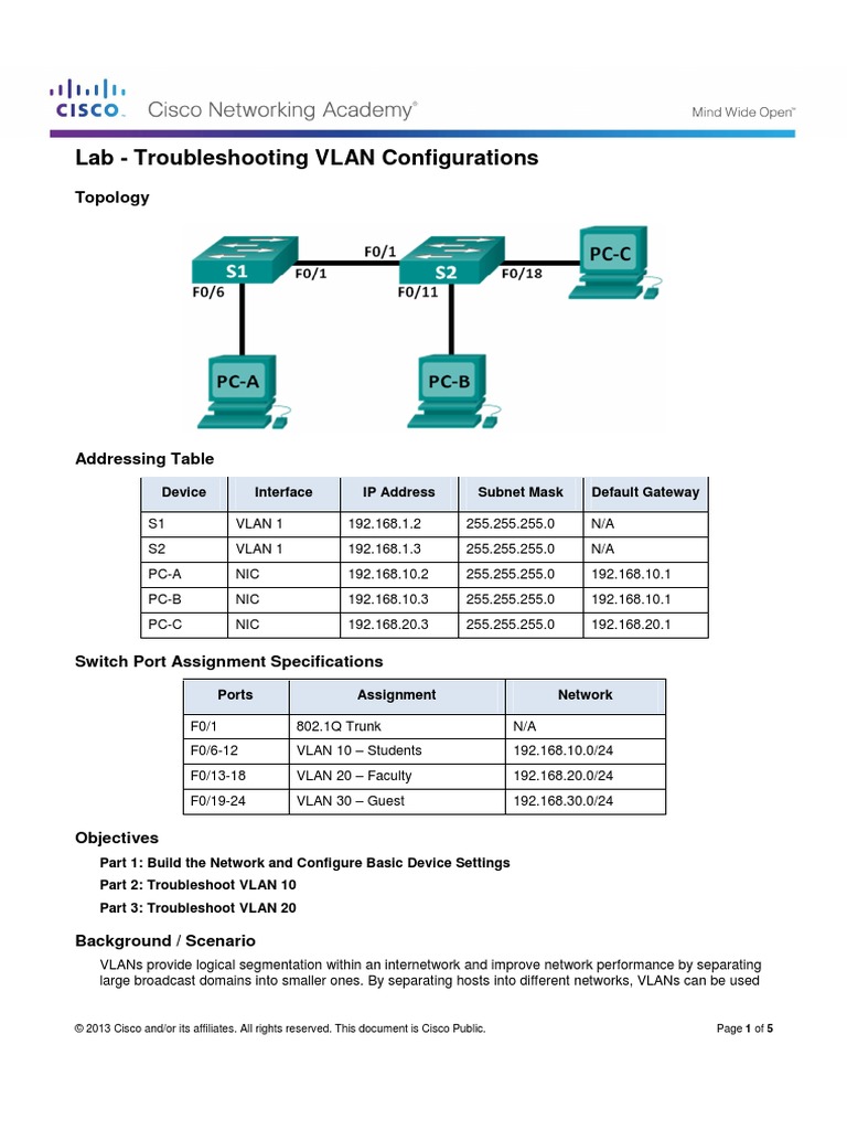 3.2.4.9 Lab - Troubleshooting VLAN Configurations | PDF | Computer Network | Network Switch
