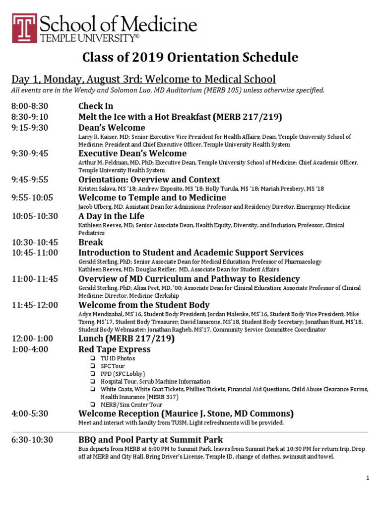 2015 orientation schedule | Medical School | Doctor Of Medicine
