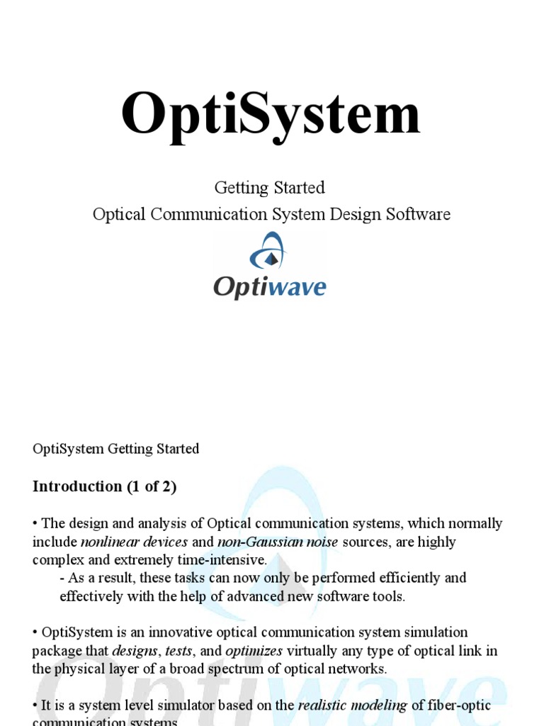 OptiSystem Getting Started | Graphical User Interfaces | Modulation ...