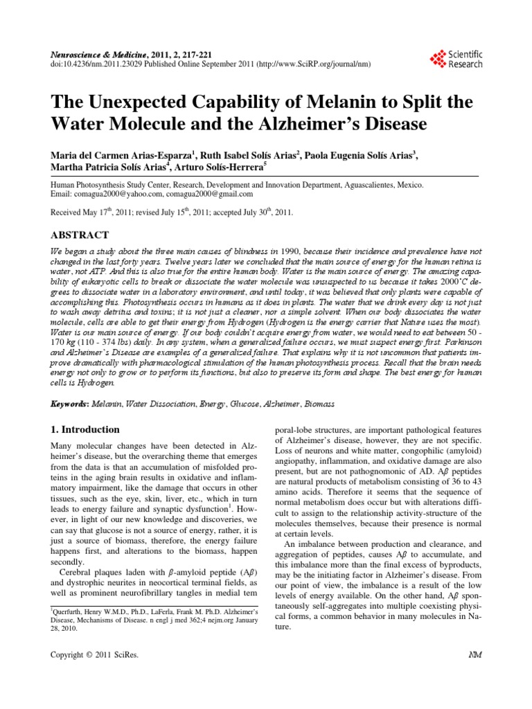 Melanin Spits The Water Molecule | PDF | Amyloid Beta | Mitochondrion