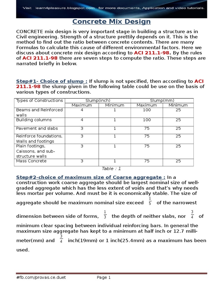 Concrete Mix Design | PDF | Concrete | Cement